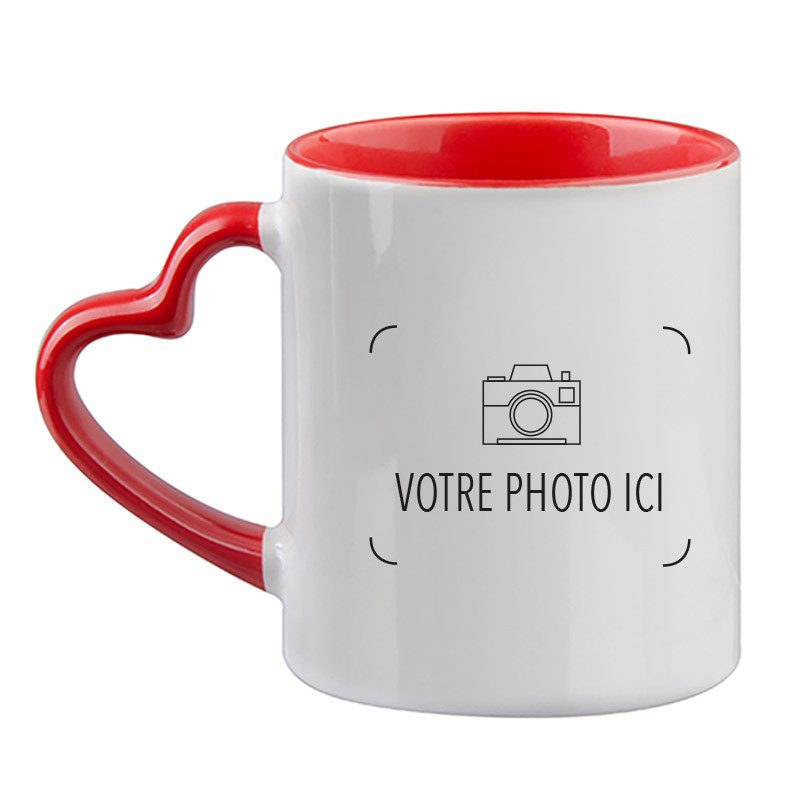 Mug anse coeur rouge et blanc personnalisé photo