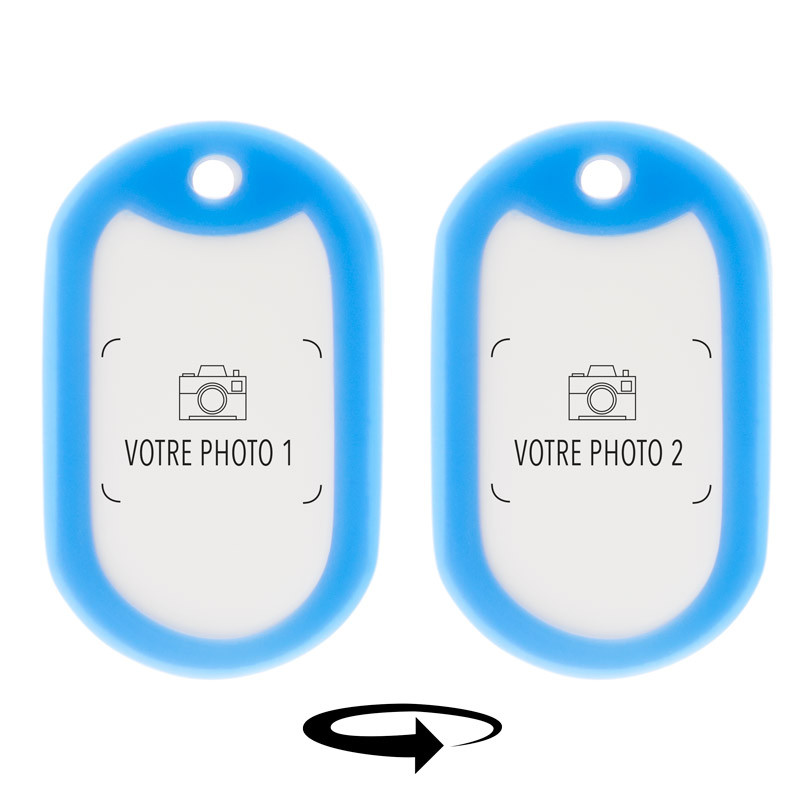 Dog tag personnalisé photo avec protection couleur bleu